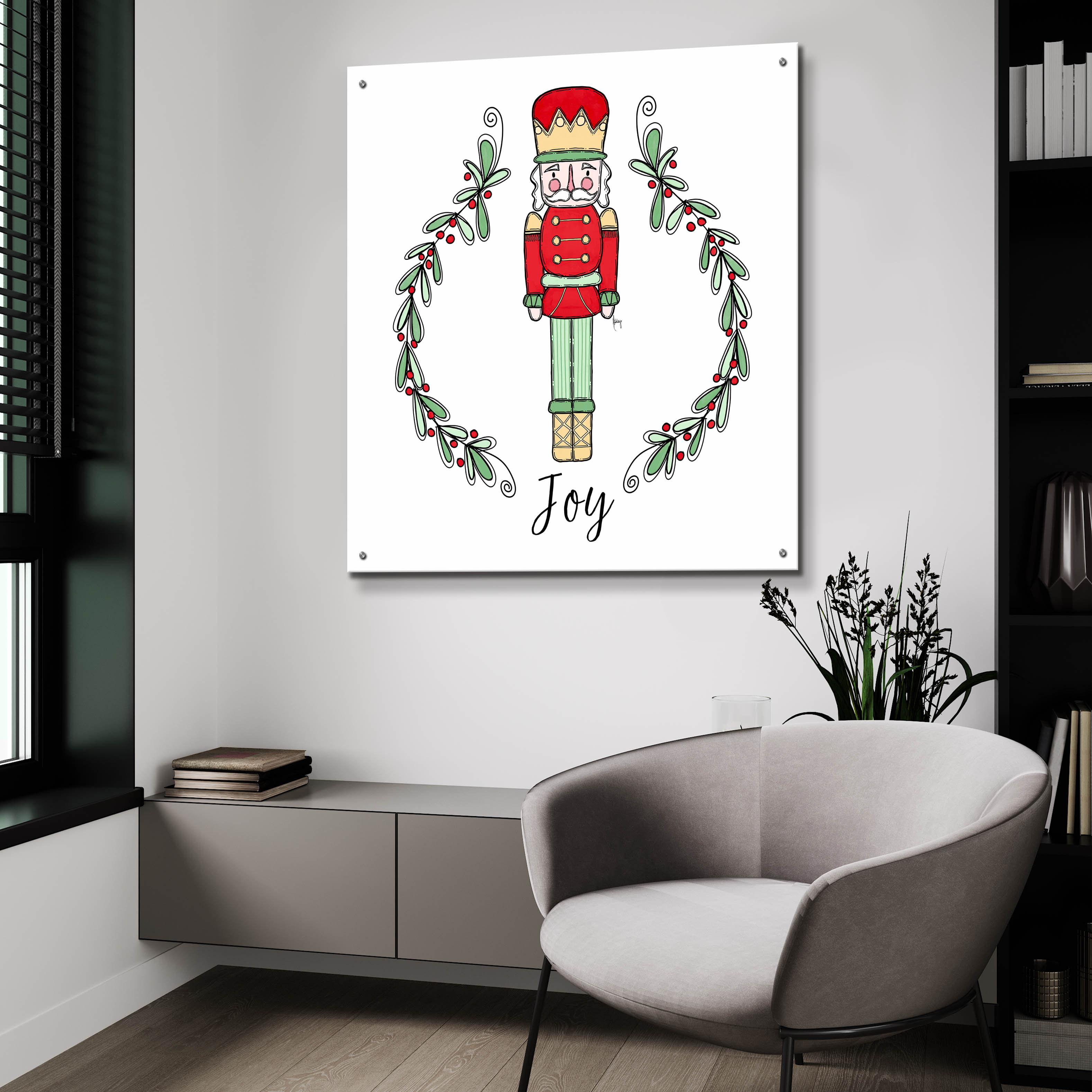 The Holiday Aisle® 'Joy Nutcracker' by Ashley Bradley Acrylic Glass Wall Art, 36" x 36" | Wayfair